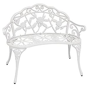 Sunnydaze 2-Person Classic Rose Cast Aluminum White Outdoor Garden Bench