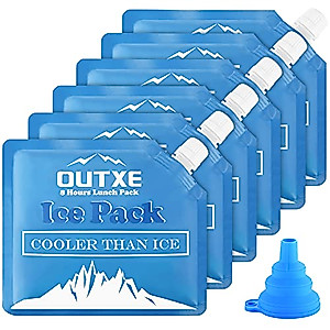 OUTXE Ice Packs for Lunch Bag 6 Pack, Reusable Long-Lasting Freezer Packs for Lunch Box, Keep Food Fresh and Cold in Lunch Boxes, Lunch Bags and Breastmilk Bags - 6 Pack