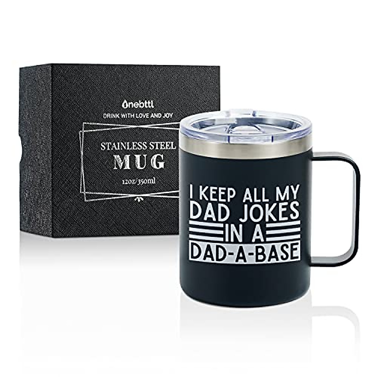 Onebttl Dad Gifts Dad Joke Coffee Mug Stainless Steel, Dad A Base, Father Presents from Daughter Son for Father's Day Birthday Christmas, Travel Mug with Lid, 12oz/350ml - Dad Jokes