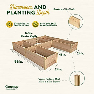 Greenes Fence Premium Cedar Raised Garden Bed, 8' x 8' x 16.5" U-Shaped Bed - Made in USA with North American Cedar
