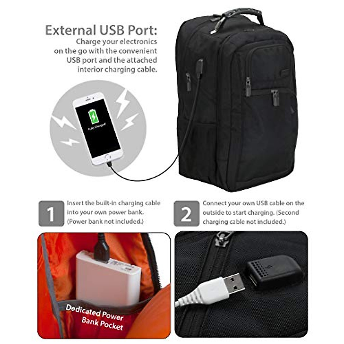 Rockland Professional USB Laptop Backpack, Black, Large