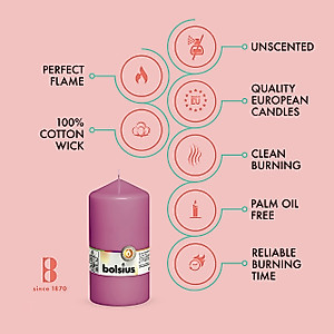 BOLSIUS 4 Pink Pillar Candles - 3x6 Inches - Individually Wrapped - Premium European Quality - 65+ Burn Hours - Dripless & Smokeless Smooth Flame - Unscented Dinner, Wedding, Party, & Décor Candles