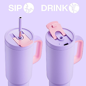 ENCOOL 40 oz Tumbler with Handle and Straw, 100% Leakproof Insulated Tumbler with Lid and Straw, Stainless Steel Travel Mug, Keeps Cold for 34 Hours, Car Cup Holder Friendly (Lavender)