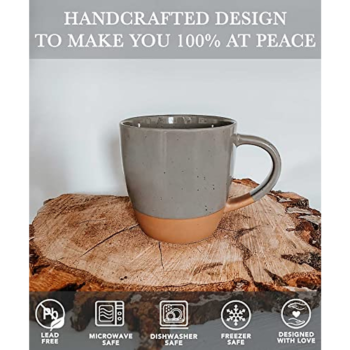 Mora Ceramic Large Latte Mug Set of 4, 16oz - Microwavable, Porcelain Coffee Cups With Big Handle - Modern, Boho, Unique Style For Any Kitchen. Microwave Safe Stoneware - Assorted Neutrals