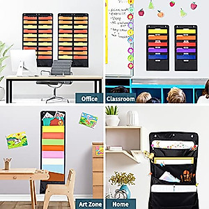 Annecy 10 Pockets Hanging Wall File Organizer, Black Storage Pocket Chart for File Folder and Paper, Space Saver for Office and Classroom, with Wall Hangers, Over The Door Hooks, Labels