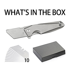 TGZUO Titanium Folding Utility Knife with Clip Mini EDC Box Cutter Flipper Pocket For Outdoor 10pcs Carbon Steel Replacement Blades