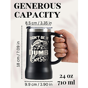 Onebttl Bass Fishing Gifts for Men, Stainless Steel Beer Stein Tumbler, 24oz Beer Mug with Lid for Father's Day, Christmas - Don't Be