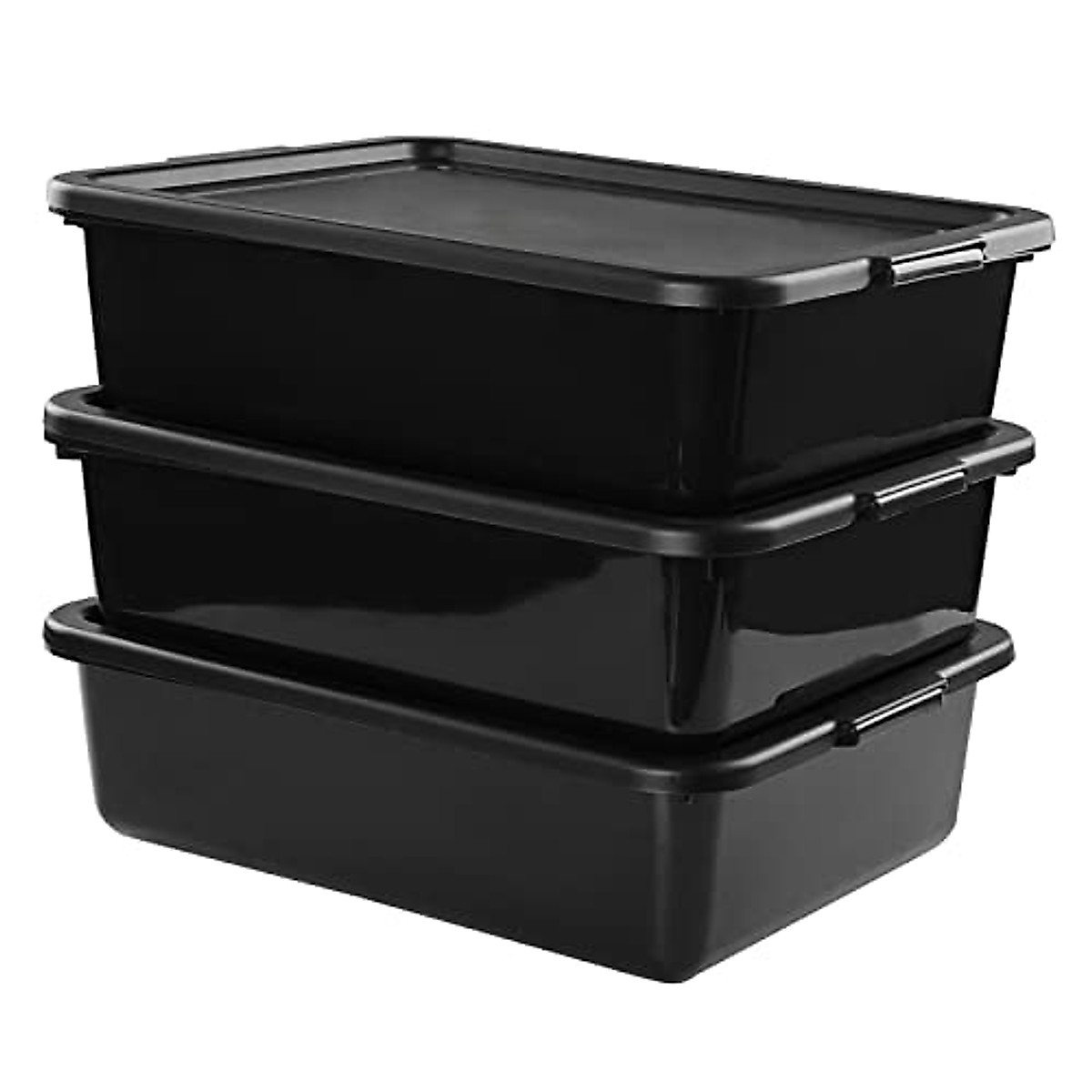 Idomy 3-Pack 13 L Black Commercial Bus Tub, Plastic Bus Box with Lids