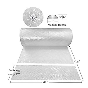 uBoxes Medium Bubble Cushioning Roll 48" Wide x 100 ft - Medium Bubbles 5/16", Clear, (BUBBMED48100)