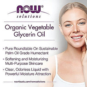 NOW Foods Solutions, Organic Vegetable Glycerin Oil, 100% Pure, Softening and Moisturizing Multi-Purpose Skin Care, 8-Ounce