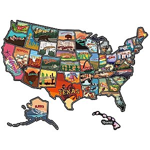 AsodSway RV State Travel USA Map Sticker, United States Vinyl RV Travel Camper Trailer Map Sticker of America Waterproof Decals for Window Door Wall, USA Road Trip Decal Camper Accessories