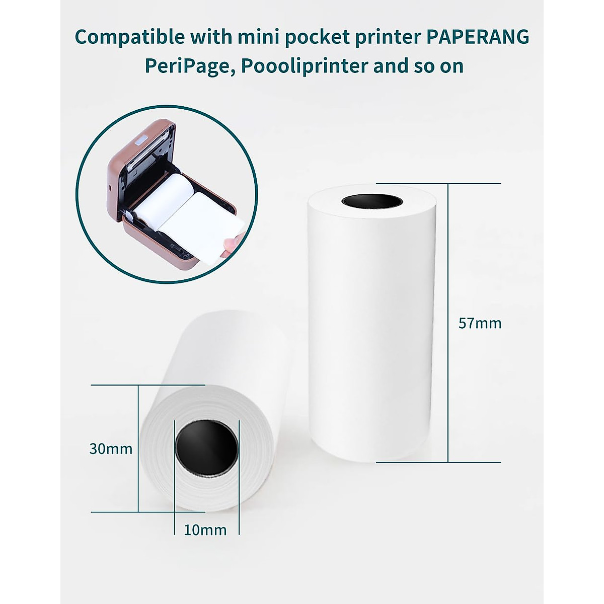 6x Mini Sticker Printer Thermal Printer Paper 57mm x 30mm for PeriPage A6 Portable Pocket Mobile Printer and Other Portable Small Label Maker, Mini Receipt Printer Thermal Paper White Self-Adhesive