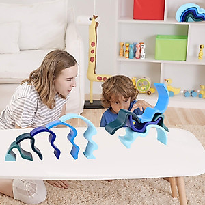 Lewo Wooden Rainbow Stacker Stacking Game Nesting Puzzle Blocks Montessori Educational Toy for Kids Baby Toddlers