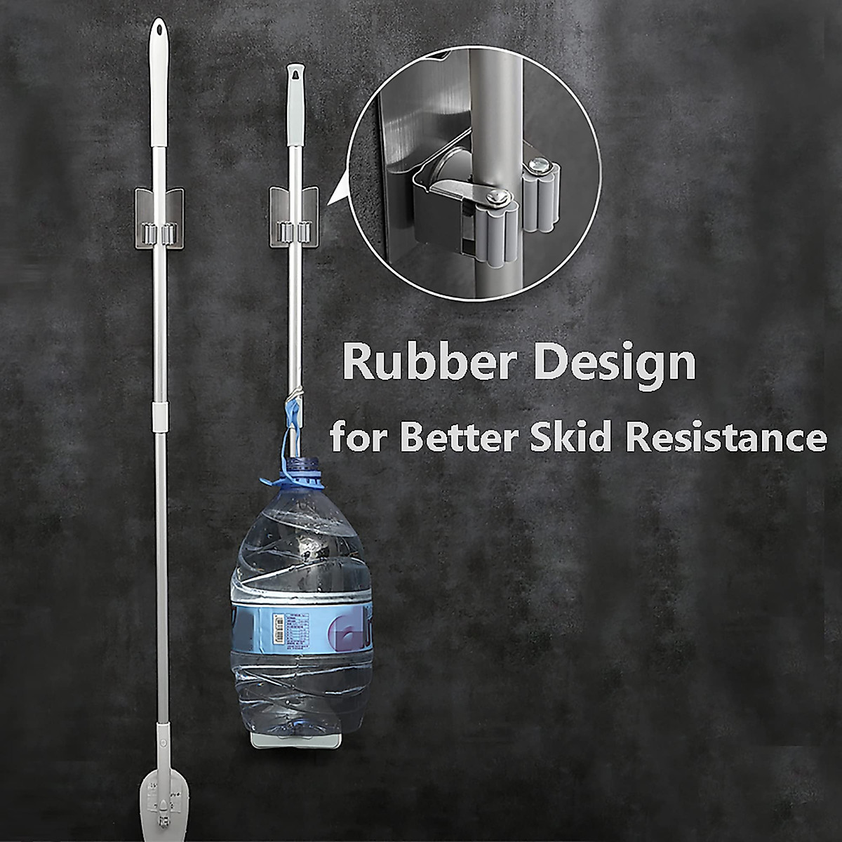 4 Pack Mop Broom Holder Racks 304 Stainless Steel Self Adhesive Heavy Duty Wall Mounted Mop Organizer Storage Clip Multi-Used for Garage Kitchen and Bathroom