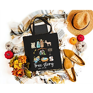 GXVUIS True Story Canvas Tote Bag for Women Jesus Faith Christmas Reusable Grocery Shoulder Shopping Bags Christian Gifts Black