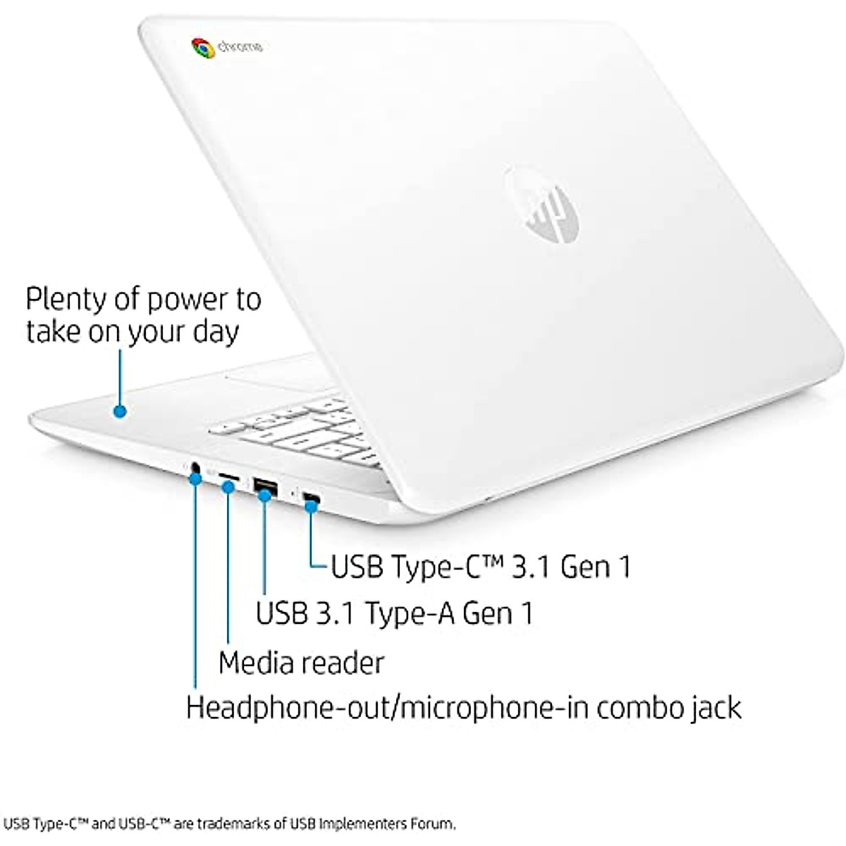 HP 14 14" HD Chromebook, Intel Celeron N3350 Dual-core, Intel HD Graphics 500, 4GB RAM 32GB eMMC, Bluetooth, Built-in Webcam, HDMI, Chrome OS, Snow White