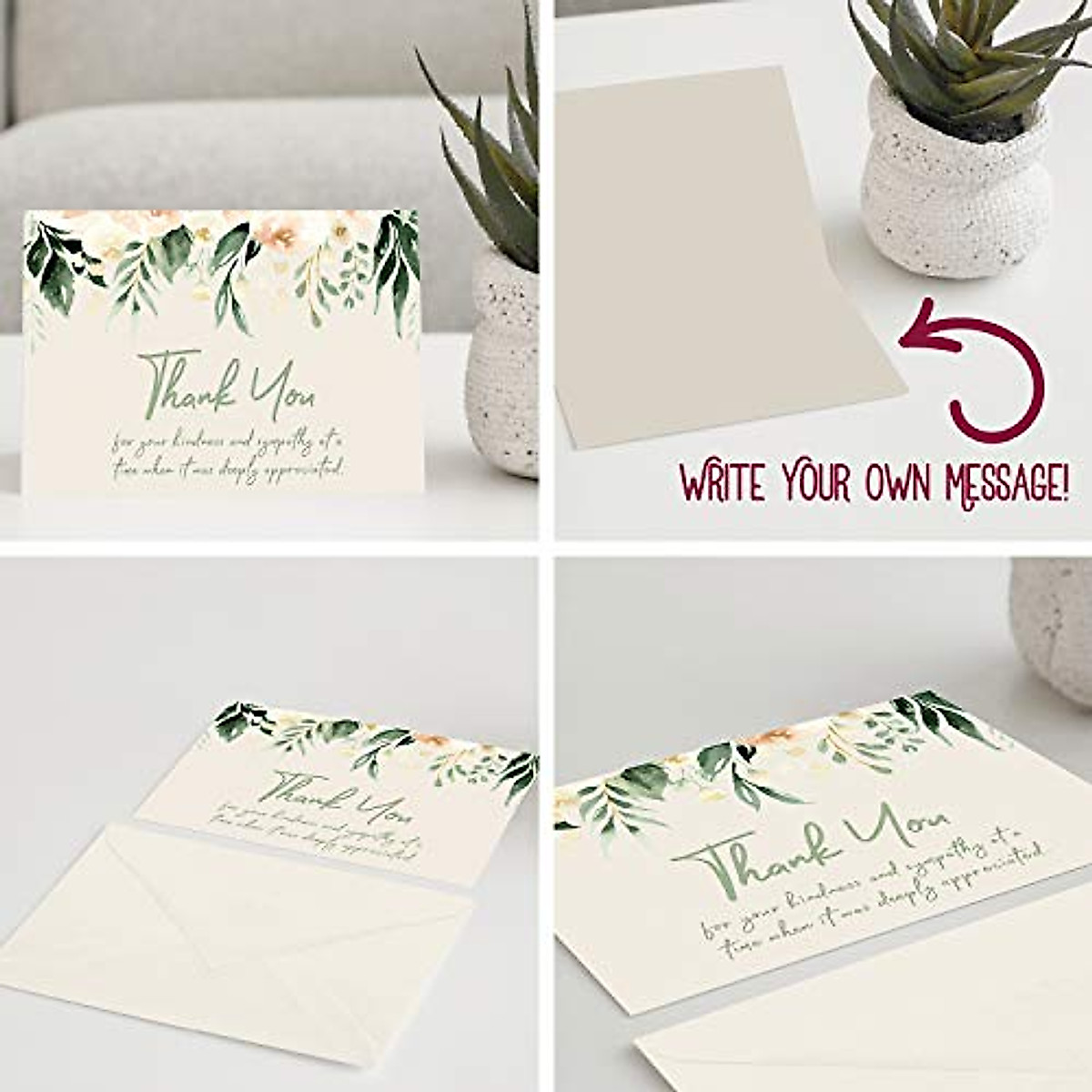 Floral Funeral Sympathy Bereavement Thank You Cards With Envelopes - Message Inside (25, Variety)