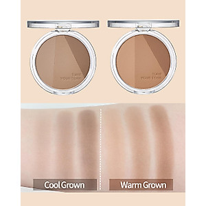 HOLIKA HOLIKA Tone Tuning Shading Contour Palette with Double Ended Contour Brush 01 Cool Grown – Contouring Pressed Powder Korean Cosmetics with Optimal Ratio 3 Colors for Flawless, Long-Lasting Makeup