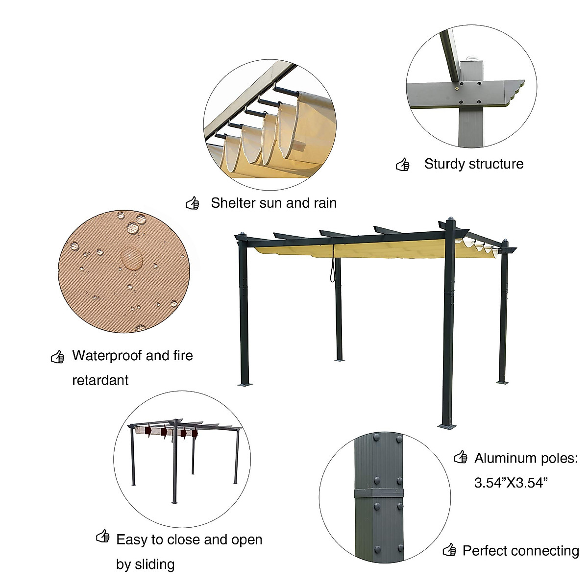 Kozyard Morgan Outdoor Extra-Large Gray Aluminum Frame Pergola with Sunshade Canopy (10'x13', Beige)