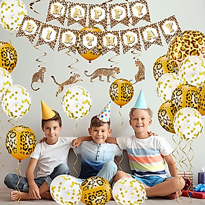 Civaner 25 Pieces Cheetah Happy Birthday Decorations Leopard Print Banner Leopard Balloons Leopard Print Plastic Tablecloth Cheetah Print Streamers for Boy Girl Baby Shower Supplies Decorations