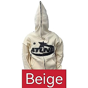 Women 's Vintage Graphic Star Letter Print Zip Up Hoodies Y2K Gothic Oversized Sweatshirts Aesthetic Jackets Streetwear (A-White, M)