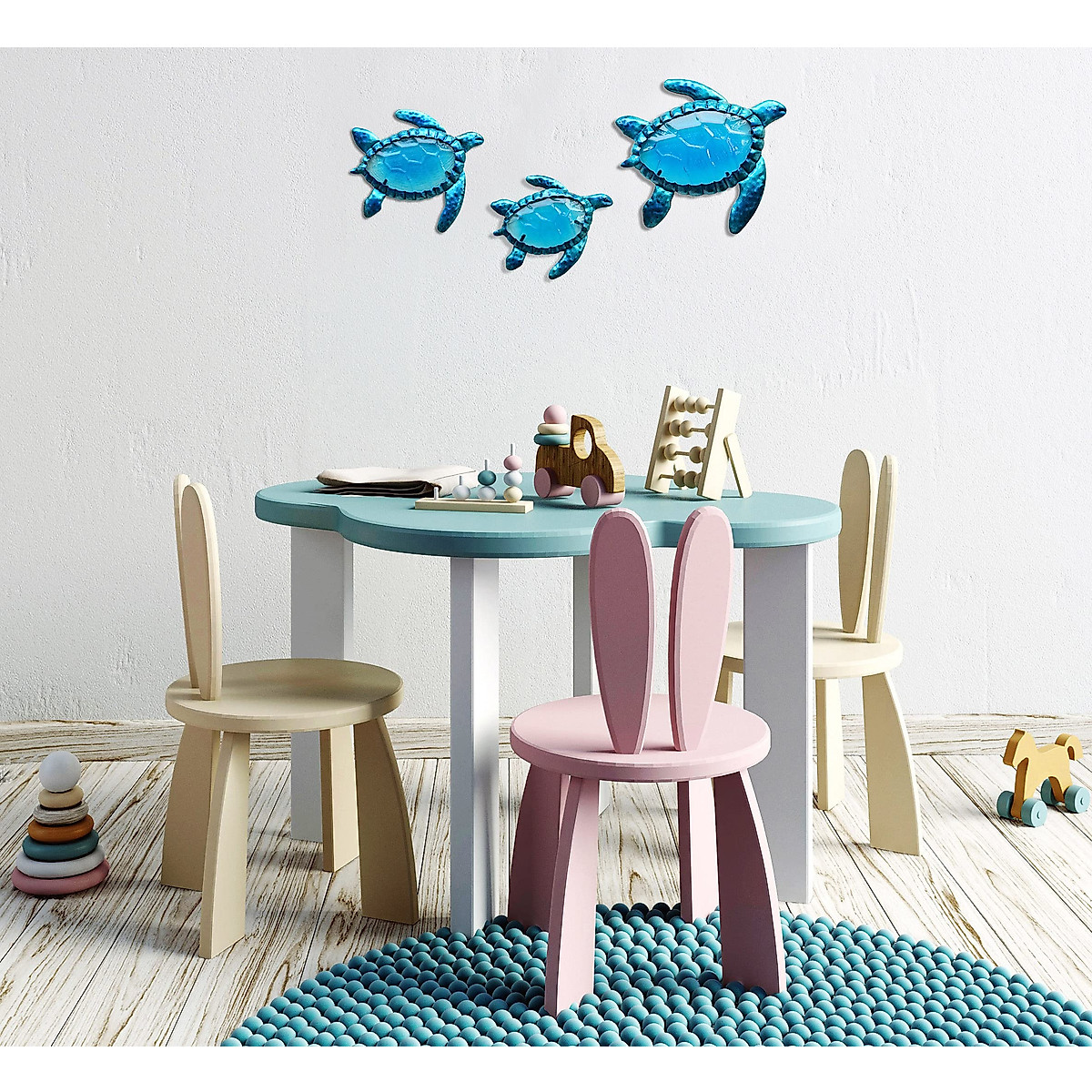 ShabbyDecor Coastal Ocean Sea Metal Turtle Hanging Wall Art Decor for Garden Patio Pool Outdoor or Indoor Set of 3