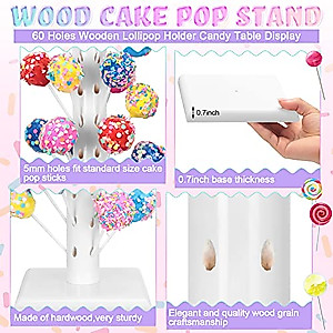 2 Pieces Cake Pop Stand 60 Hole Wooden Lollipop Holder Candy Table Display, Dessert Decorative for Wedding Baby Showers Birthday Anniversaries Party