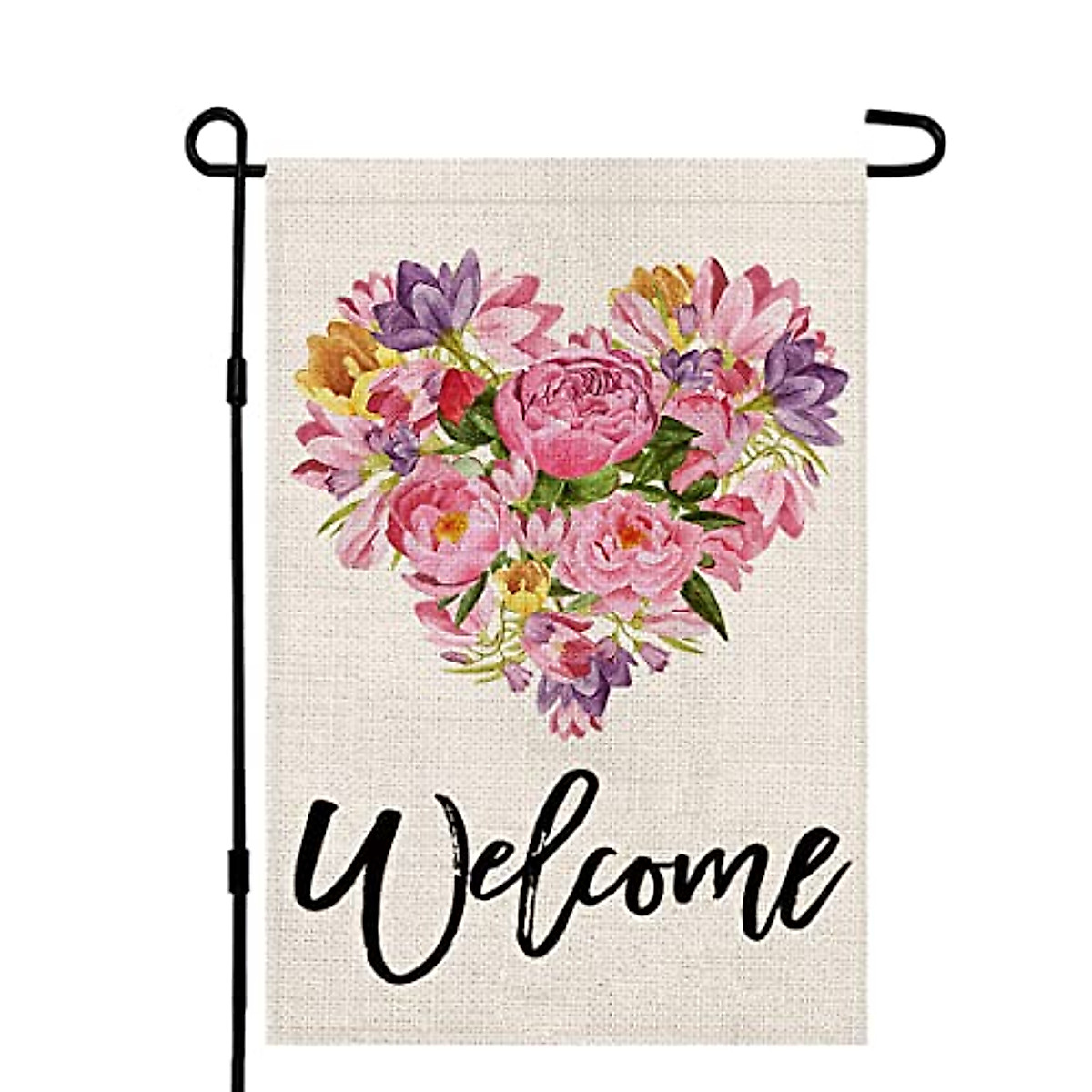 CROWNED BEAUTY Spring Garden Flag Floral Welcome 12×18 Inch Double Sided Outside Purple Flowers Heart Vertical Holiday Yard Decor