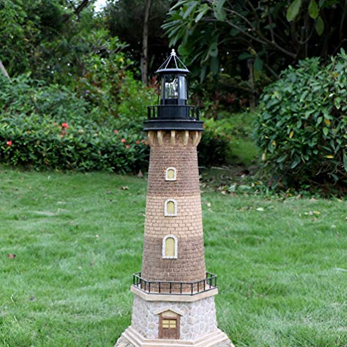 Cabilock LED Rotating Lighthouse Solar Beacon Tower Lamp Water Resistant Lighthouse Light Ornament for Garden Yard Outdoor Decor