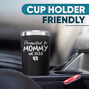 shop4ever Promoted to Mommy Est. 2025 Tumbler Insulated Tumbler 20 oz. with Lid, Stainless Steel Cups Travel Coffee Mug New Mom Pregnancy Announcement Gift (Black)