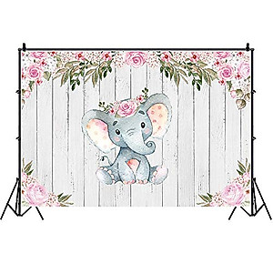 Floral Elephant Backdrop for Baby Shower,Yeele 7x5ft Party Pink Flower Wood It's a Girl Banner Birthday Photography Background Cake Table Decoration Photo Booth Studio Props Favors Supplies