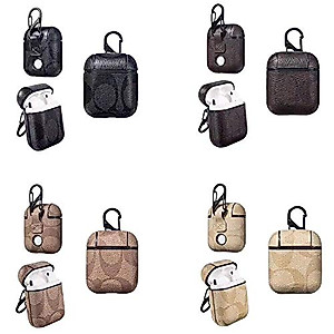 Airpod Case, Sharefashion Luxury Stylish PU Leather Ultra Slim & Thin Soft TPU Anti-Slip Scratch Resistant Drop Proof Full Cover Case for Apple Airpod (Black 4)