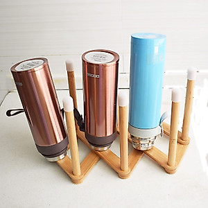 Cyauatt Bamboo Retractable Bottle Drying Rack Cup Dish Drying Rack,Sports Water Bottle and Mug Drainer Stand, Plastic Bag Dryer Rack and Multifunctional Drying Rack for Kitchen Countertop