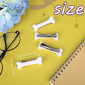 WLLHYF 4 Pack White Bone Hair Clips Goth Barrettes Halloween Vivid Dog Bones Hairpins Alligator Side Band Clips Cosplay Costume Hair Accessories for Women Girl Pebbles Party Christmas