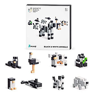 PIXIO Magnetic Building Blocks - Black & White Animals Story Series - Magnetic Blocks Building Toys - Boys Toys Age 6-8 - Magnetic Toys 6-7 Year Old Boys - 195 pcs