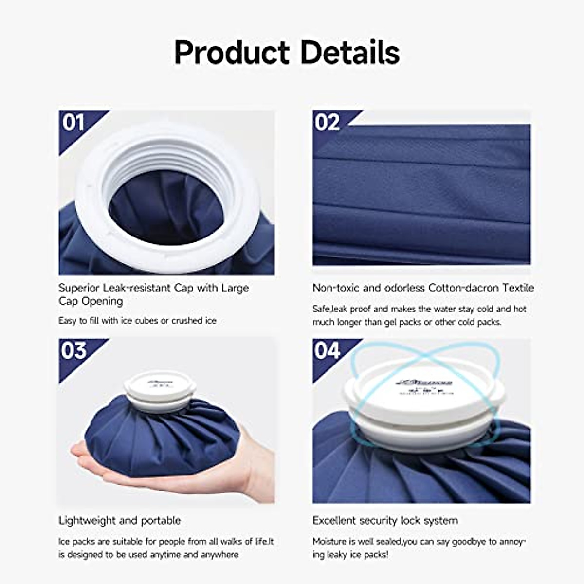 BICAREE Ice Pack for Injuries Reusable, Ice Bags Hot Water Bag for Hot & Cold Therapy and Pain Relief with Cover, No-Leak Elastic Breathable Ice Bag, Size 9"