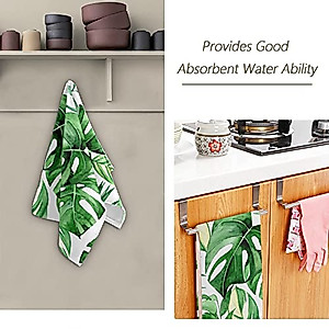 Palm Leaves Tropical Hand Towels Set of 2, Green Monstera Leaf Face Fingertip Towel for Bathroom Soft Absorbent Microfiber Decorative 28x14 in Gym Hotel Spa Yoga Sport