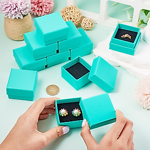 Craftdady 24pcs Jewelry Gift Boxes 5x5x3.2cm Medium Turquoise Coated Paper Jewelry Boxes Square for Christmas Valentine's Day Weddings Earrings Necklaces Bracelets