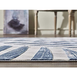 Abani 6' x 9' Blue Grey & Beige Floral Palm Leaf Pattern Area Rug Rugs - Nova Collection Modern Eclectic Style Accent Rug
