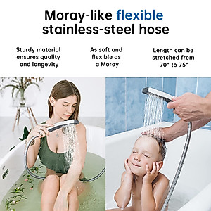 G-Promise All Metal 12 Inch Rainfall Shower Head with Handheld Spray Combo| 3 Settings Diverter|Adjustable Extension Arm with Lock Joints |71 Inches Stainless Steel Hose (Chrome)