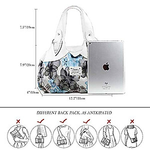 Panzexin Handbag For Ladies, Fashion Print Floral Bag Top Handle Handbags For Women (White&Fantasy Blue)