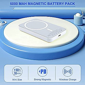 XpacEbank Magnetic Wireless Portable Charger, 5000mAh Magnetic Battery Pack 15W PD Fast Charging Power Bank Compatible with iPhone 14/13/12 Series