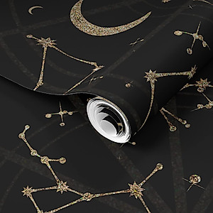 Removable Wallpaper Swatch - Mustard Zodiac Constellations Stars Moon Gender Galaxy Celestial Custom Pre-Pasted Wallpaper by Spoonflower