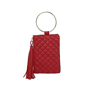 Wristlet Cellphone Purse, Lightweight Wallet for Women, Vegan Leather Clutch with Ring by Calin Collection (Red_Quilted)