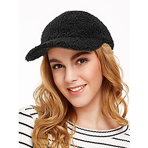 Warm-Winter-Fuzzy-Baseball-Caps-Women-Men-Fluffy-Teddy-Fleece Faux-Lamb-Wool-Basellball-Hat Black