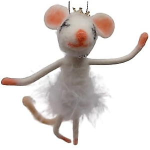 OnHoliday Wool Felt Ballerina Mouse in Feather Dress and Tiara Hanging Christmas Tree Ornament