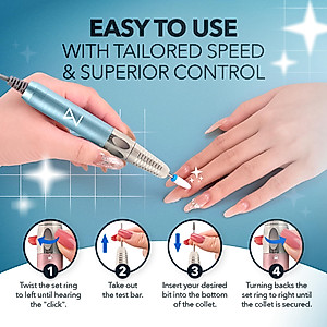 M Max - Professional Nail Drill Machine - 2-in-1 Brushless Motor Nail File - Electric, Cordless, Aluminium Alloy Casing, 35000 RPM, HD Display - Perfect for Salon & Home Use (Mermaid)