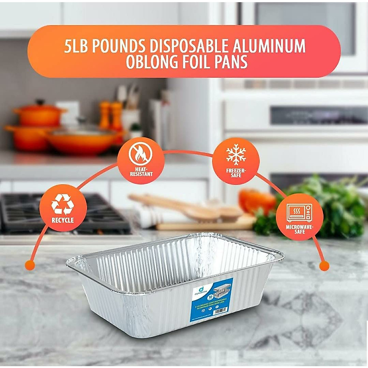 Diplastible Oblong Disposable Aluminum Pans with Lids - 10 Pack - 8.5 x 6 x 2.5 in 5-lb Pan with Foil Covers Perfect for Baking Cooking Food and Storage Container
