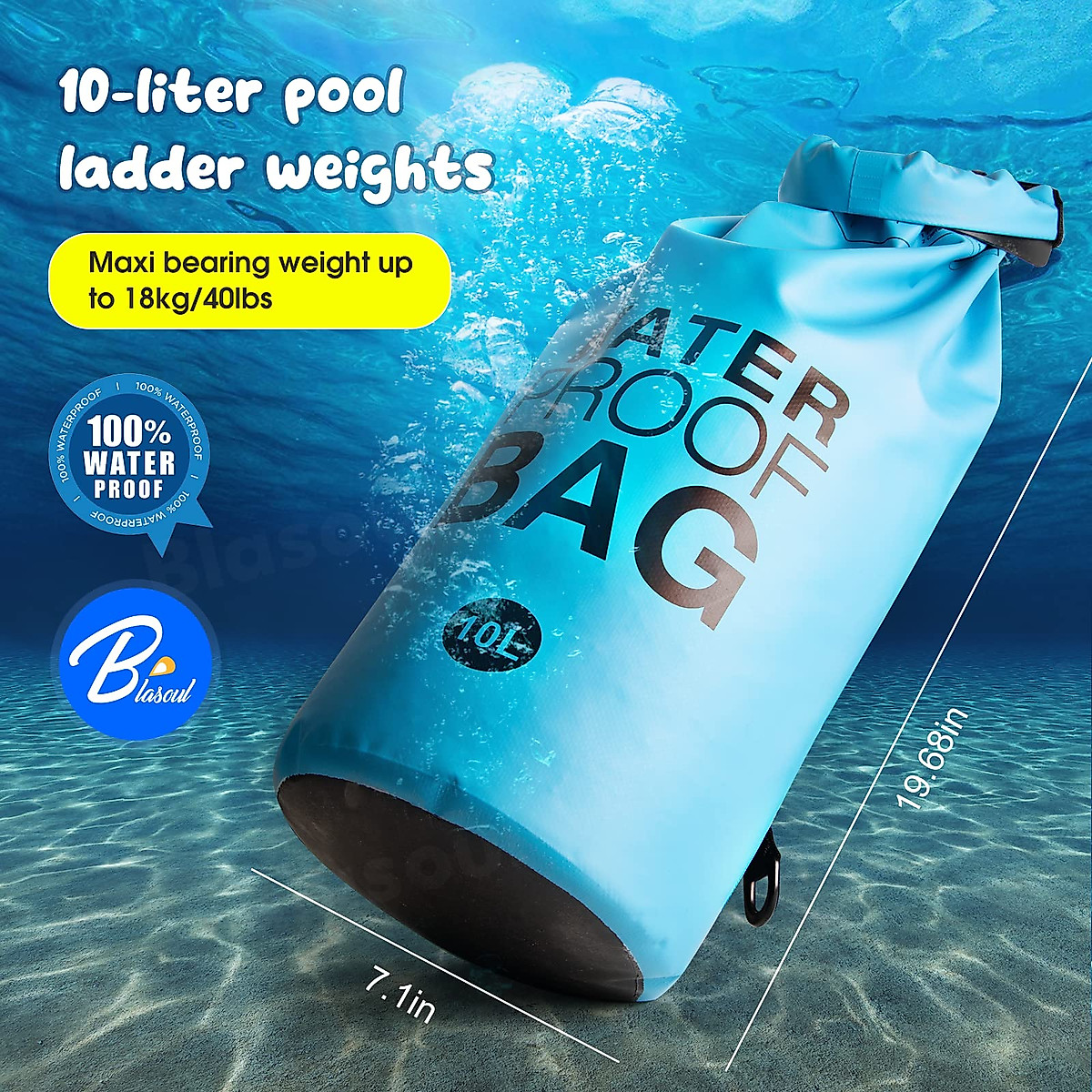 Blasoul Universal Pool Ladder and Step Weight,Easy&Quick Fill Sand,250D PVC Waterproof Dry Bag with Heavy-Duty Nylon(10L),No More Ripped Sandbag&Handle,Work with Above Ground/in-Ground Pool Steps