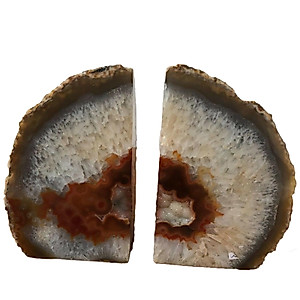 JIC Gem 1 Pair(6 to 8 Lbs) Natural agate Bookends Decorative geode book ends for Heavy Books with Rubber Bumpers Crystal Bookends for Shelves and Office decoration